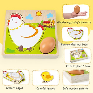 Funsland Wooden Puzzles for Toddlers Age 1-3, Montessori Toddler Toys Jigsaw Chick Growth Toddler Puzzles Ages 2-4, Educational Learning Puzzles for Kids Ages 3-5, Birthday Gifts for Baby Girls Boys