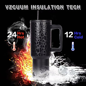 ZHIDENGWJ Stainless Steel Vacuum Insulated Tumbler with Lid and Straw for Water, Iced Tea or Coffee(Black Leopard Print)