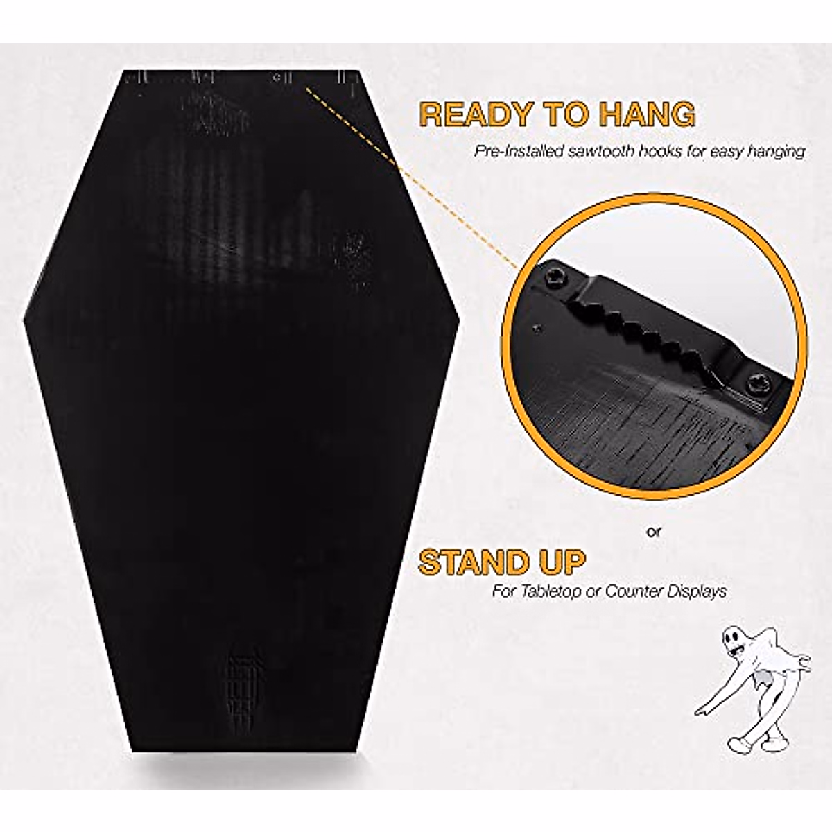 DoomRealm™ Extra Large Bamboo Coffin Shelf -Spooky Halloween Horror Home Decor Preassembled Floating Goth Shelf Bedroom Bathroom Kitchen Ready Hang Wall Table Top Dark Aesthetic Witchy Vampire Room