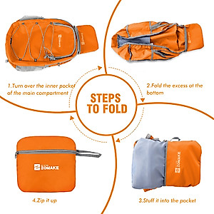 ZOMAKE Lightweight Packable Backpack 28L - Foldable Backpack Water-Resistant Collapsible Backpack Light Daypack for Hiking(Orange)