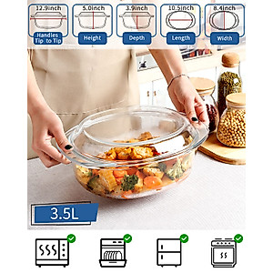 Oval Glass Casserole Dish With Lid Glass Casserole Dishes With Lids Glass Microwave Casserole dish with Lid Covered Glass Bakeware Oven Safe, Glass Casserole With Lid 3.5 Litres