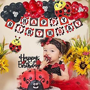 103 PCs Ladybug Birthday Party Decorations, Fiesec Ladybug Party Supplies Backdrop Balloon Garland Banner Tablecloth Cake Cupcake Topper Walking Balloon Polka Dots Red Black