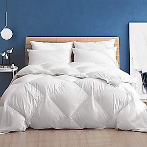 Dafinner Feathers Down Comforter Queen - Geometric Quilted Blanket with Corner Tabs, 55oz Medium Warm All Season Duvet Insert or Stand-Alone Comforter (90x90, White)