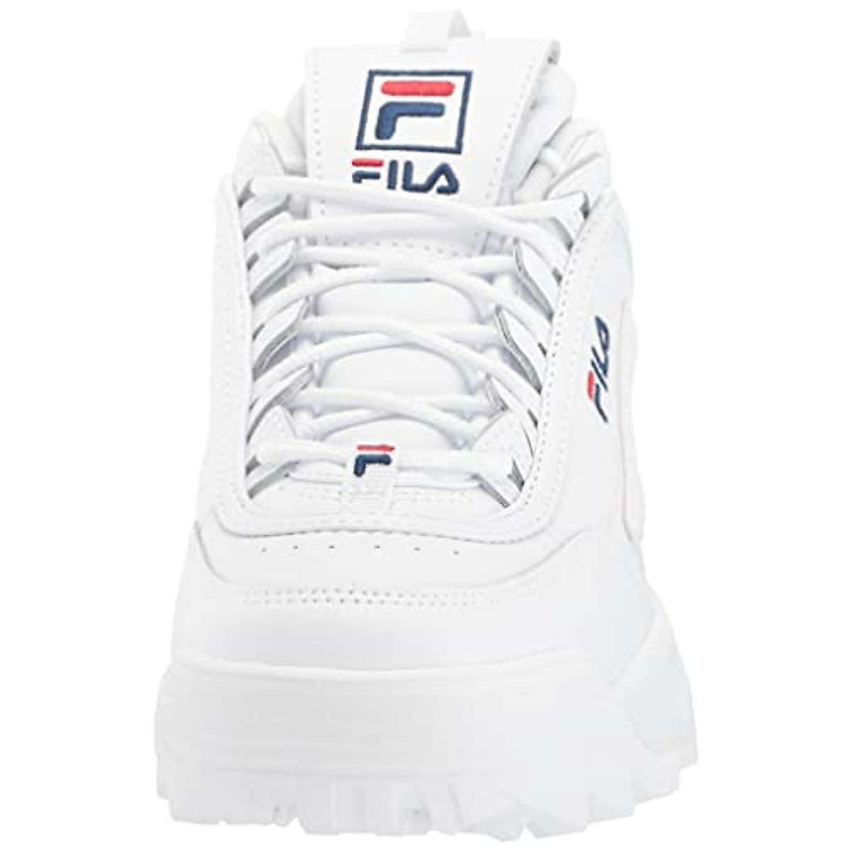 Fila Women's Disruptor II Premium Comfortable Sneakers, White/Navy/Red, 8.5