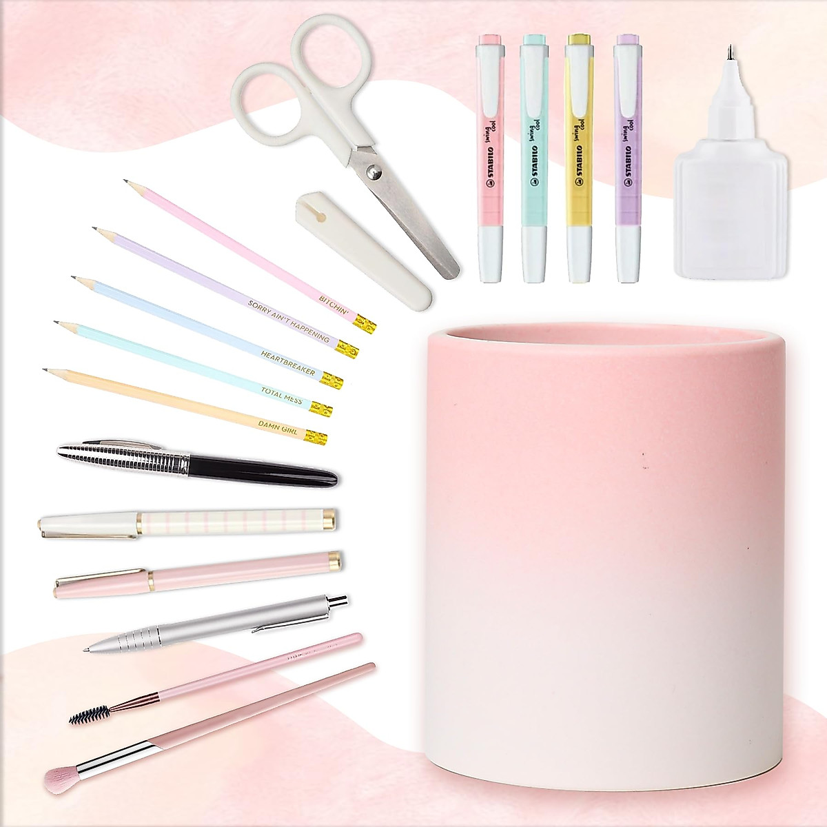 ComSaf Ceramic Pen Holder Minimalist Pencil Holder for Desk Home Office Decor Cute Pencil Cup for Kid Gift Classroom School Desk Organization