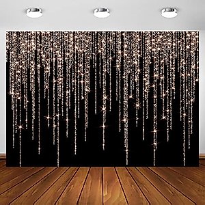 Aperturee Glitter Rose Gold and Black Backdrop 10x7ft Sweet 16th Birthday Girls Photography Background Women Bridal Shower Kids Portraits Baby Shower Party Decorations Banners Photo Studio Props