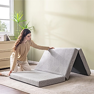 Folding Mattress, 4 Inch Single Tri Folding Memory Foam Mattress for Camping Guest Bed, Washable Cover & Non-Slip Bottom, 75" x 25" x 4", Grey