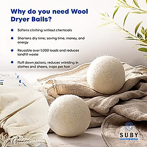 Wool Dryer Balls - Reusable Large Wool Laundry Balls for Dryer | Natural Fabric Softener, Saves Drying Time, Reduces Static and Wrinkles | Wool Balls for Dryer Replaces Dryer Sheets, Pack of 6