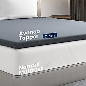 2 Inch Queen Mattress Topper, Avenco Queen Cooling Memory Foam Topper, Queen Bed Mattress Topper Motion Isolation with Breathable & Removable Cover, Gel-Infused CertiPUR-US for Pressure-Relief