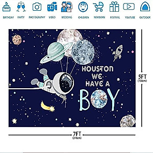 Ticuenicoa 7x5ft We Have A Boy Backdrop for Baby Shower Outer Space Rocket Astronaut Theme Babyshower Backdrops Night Sky Hanging Stars Planet Galaxy Photo Background Kids Birthday Party Decoration
