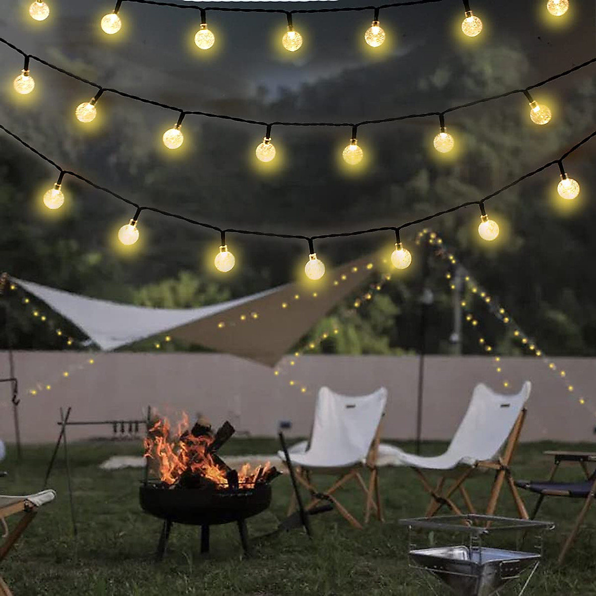 Benelet Solar Outdoor String Lights or USB Powered,Waterproof LED Globe Crystal Balls Decorative Lighting for Garden Home Party Wedding Christmas Decoration,50 LED,20 Free Curtain Clips (Warm White)