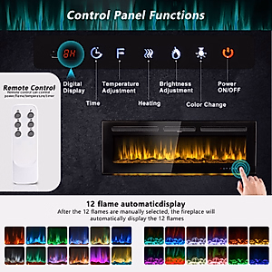 Jolydale Electric Fireplace 50 inch Wall Mounted and Recessed with Remote Control and Touch Panel Control, Timer,12-Level Adjustable Flame Colors and Speed