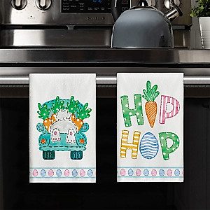 Artoid Mode Bunny Treats Rabbits Hip Hop Carrots Truck Hoppy Easter Kitchen Towels Dish Towels, 18x26 Inch Seasonal Decoration Hand Towels Set of 4