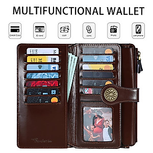 Travelambo Wallets Women RFID Large Capacity Luxury Waxed Leather Clutch Wallet Multi Card Organizer