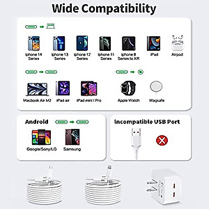 [Apple MFi Certified] iPhone Fast Charger, 35W Dual USB-C Power Adapter PD 3.0 Foldable Wall Charger with 6FT USB-C to Lighitning Cable for iPhone/iPad/AirPod,USB-C to C Cable for Samsung/Huawei/Pixel