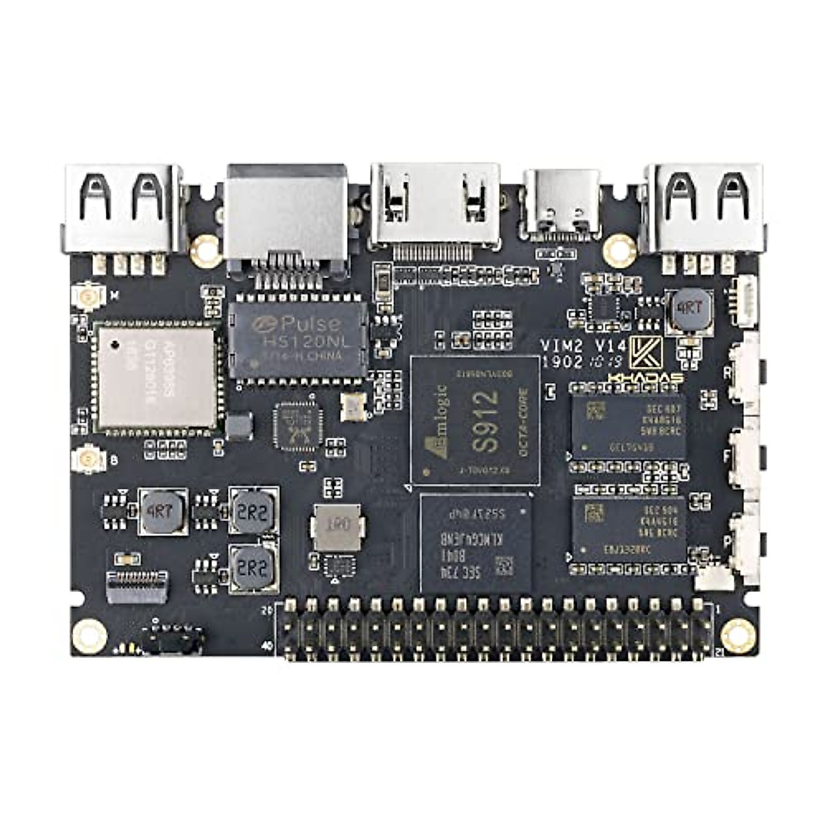 Khadas Single Board Computer,VIM2 Basic Amlogic S912, 1.5GHz 64-bit Octa-Core CPU, T820MP3 GPU,2x2 MIMO 802.11ac WiFi, Gigabit LAN and a USB-C 2.0 Port,a programmable MCU, and Khadas TST(DDR4 2+16GB)