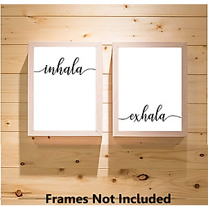 Inhala Exhala Wall Art, Set of 2 8 x10" Unframed Typogaphy Black on White Prints - Stunning Spanish Wall Décor for Bathroom