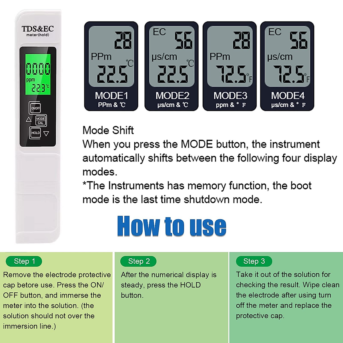 TDS Meter Digital Water Tester, Tuecota TDS Tester 3-in-1 TDS Temperature and EC Meter, Ultrahigh Accuracy Water Quality Meter ppm Meter for Drinking Water, Aquariums, etc