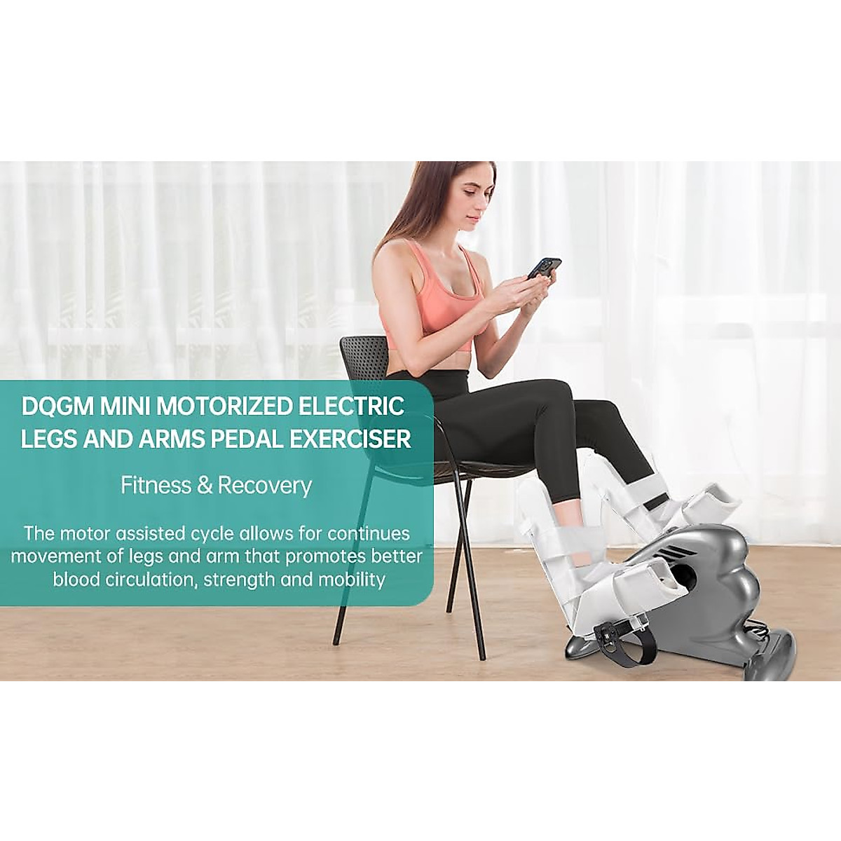 DQGM Electric Pedal Exerciser, Motorized Pedal Exerciser for Arm and Leg Low Impact Exercise Rehabilitation, No Resistance, Suitable for Seated Leg Exercise and Arm Exercise for Elderly(Grey)