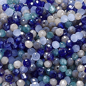 St.Kunkka Crystal Glass Beads for Jewelry Making, 1000pcs 4mm Mixed Color Faceted Rondelle Crystal Beads Austria Round Shape Loose Spacer Beads for DIY Women Bracelet Necklace (Blue Series)