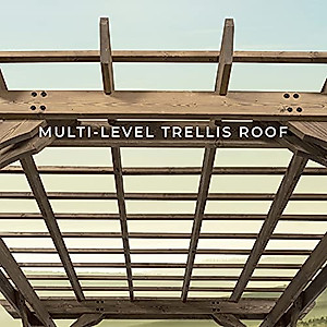 Backyard Discovery 14x10 Fairhaven Pergola, Rustic Finish, Nordic Spruce Lumber, Support Winds Up to 100 MPH, Powerport USB and Electrical Outlet, Backyard, Garden