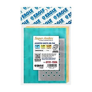 Super Assilex Flexible Sanding Sheets Job-PAK, Assorted K600-K1200, U191-150A, 6 Sheets + 1 M Hand Pad for Half Sheets