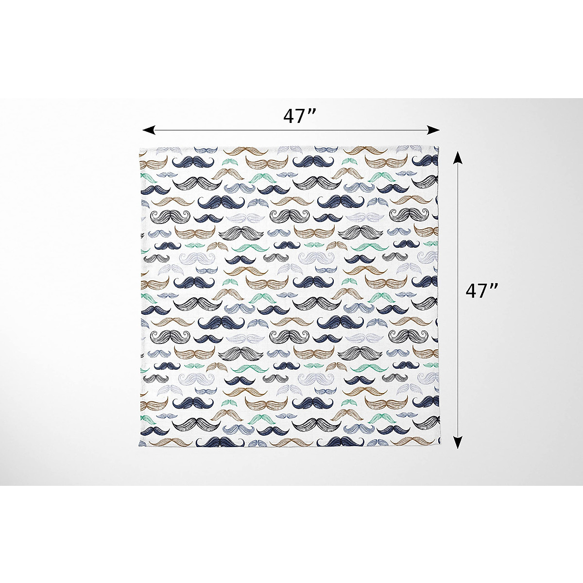 Noisy Mouse 47" x 47" Muslin Swaddle Blanket. 70% Bamboo, 30% Cotton. Little Man Mustache Pattern…