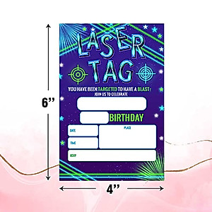 WUINCK Laser Tag Birthday Party Invitation Cards, Neon Laser Theme Party Invitations for Kids, Boys and Girls, Party Celebration Supplies, 20 Invitation with Envelopes - 0013