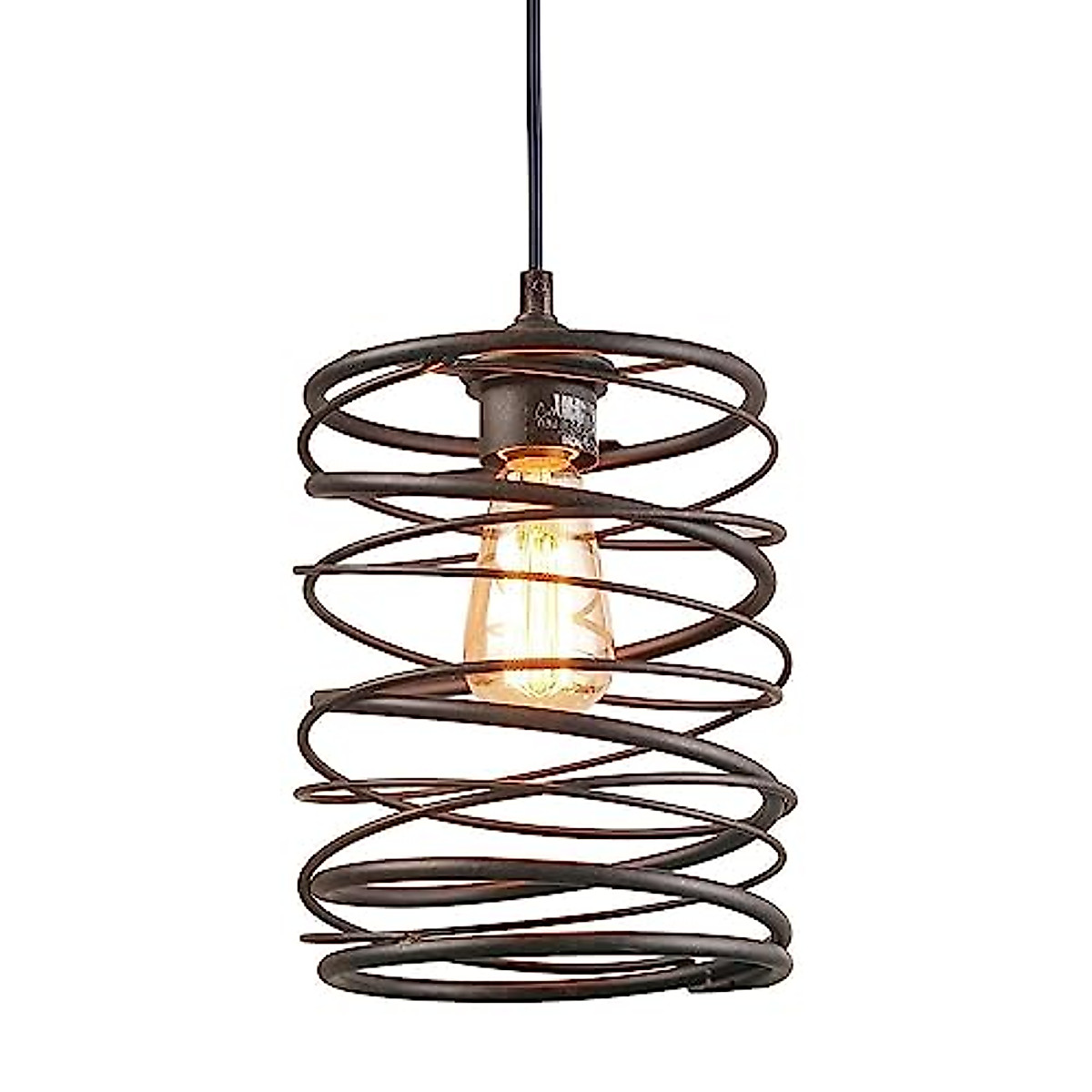 LNC Pendant Lighting, Rustic Ceiling Rust Cage Ceiling Lamp for Kitchen Island