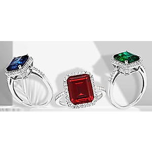 Tirafina Emerald Cut Gemstone Ring, Lab-Created Emerald and White Sapphire Ring Set in a Sterling Silver Band, Emerald Cut Birthstone Rings, Silver Jewelry, Rings for Women (10x8 mm stone)