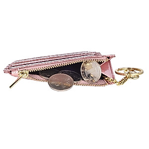Womens Slim RFID Credit Card Holder Mini Front Pocket Wallet Coin Purse Keychain (starRosegold)