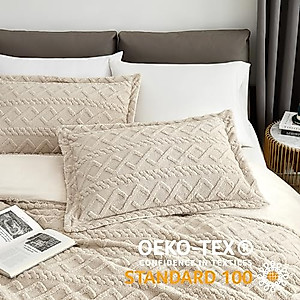 Topcee Beige Duvet Cover King Size-Tufted King Duvet Cover Set-Extremely Fluffy Soft Plush, 3 Pieces with Zipper Closure (1 Bedding Duvet Cover 104x90 inches and 2 Pillow Shams)