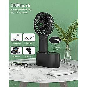 Minthouz Handheld Fan, 90° Automatic Head Shaking Personal Fan with Rotating Base, 3 Speed Adjustable Portable Fan Rechargeable Desk Fan with 2000mAh Built-in Battery, Mini Fan for Office/Home/Outdoor