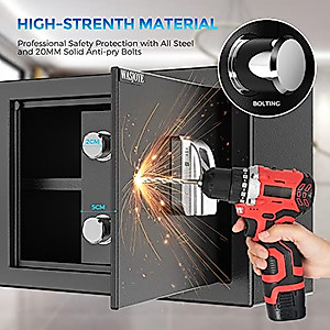 Safe Box, WASJOYE 1.0 Cu ft Biometric Fingerprint Safe Box Fireproof Safe with Finger Identification Key-Lock for Home Office Hotel Valuables Gun Safe Storage