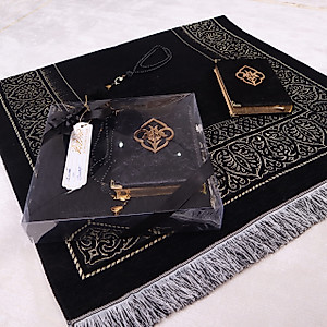 IEF Muslim Prayer Rug Islamic Prayer Mat Quran Prayer Beads Gift Set, Ramadan Eid Gifts, Birthday Gifts for Men, Velvet Prayer Rug Arabic Quran Pearl Tasbeeh
