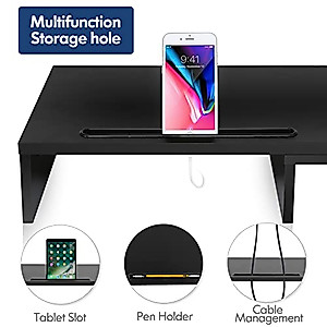 FITUEYES Dual Monitor Stand – 3 Shelf Computer Monitor Riser, Wood Desktop Stand with Adjustable Length and Angle, Desk Accessories, Office Supplies Light Black,DT111101WB
