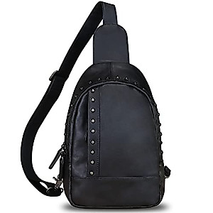 IVTG Genuine Leather Sling Bag for Women Sling Backpack Chest Shoulder Hiking Daypack Vintage Handmade Casual Crossbody Purse (Darkgrey)