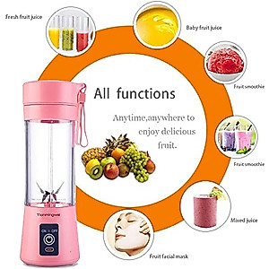 Tianmingwei Portable Blender USB Personal Juicer Cup 6 Blades Rechargeable Fruit Mixing Machine For Baby Travel 380ml[New Version] (Pink)
