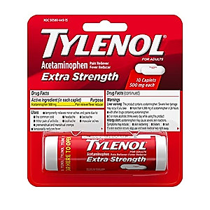 Tylenol Extra Strength Caplets with 500 mg Acetaminophen, Pain Reliever & Fever Reducer, 10 ct (Pack of 12)