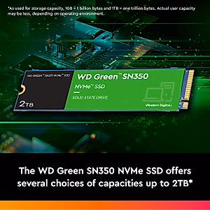Western Digital 960GB WD Green SN350 NVMe Internal SSD Solid State Drive - Gen3 PCIe, M.2 2280, Up to 2,400 MB/s - WDS960G2G0C