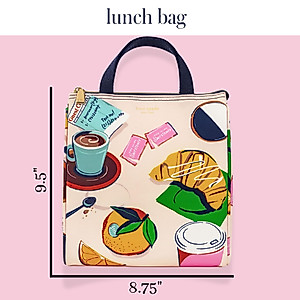 Kate Spade New York Cute Lunch Bag for Women, Large Capacity Lunch Tote, Adult Lunch Box with Silver Thermal Insulated Interior Lining and Storage Pocket, Rise and Shine