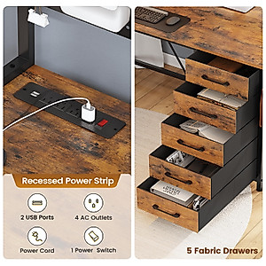 SEDETA L Shaped Gaming Desk with Drawers, L Shaped Computer Desk with Hutch and Storage Shelves, Gaming Desk with Pegboard, Led Lights, and Power Outlet, Home Office Desk, Corner Desk, Rustic Brown