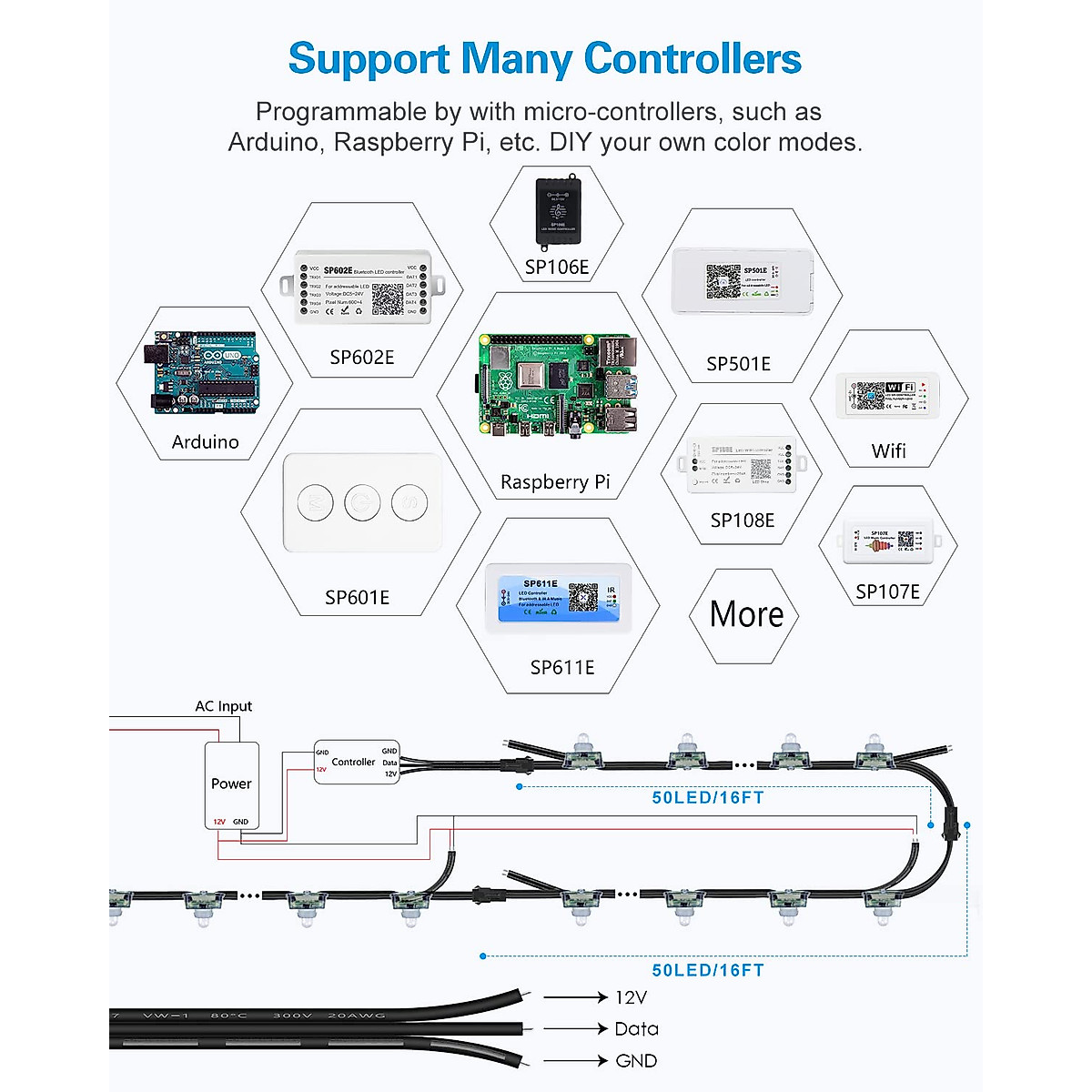 ALITOVE 12V WS2811 LED Pixels Addressable RGB Outdoor String Lights 50pcs 12mm Diffused Digital Dream Color Programmable LED Square Module Lights Waterproof IP68 for LED Screen Billboard Holiday