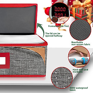 VERONLY Platter Storage Case Stackable - Christmas China Storage Containers, with Hard Lid Height of 5.3'' Padded Surfaces - Structured Top, Bottom and Sides, 4 Felt Dividers Included (Grey and Red)