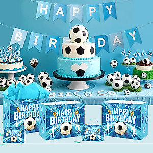 Soccer Birthday Gift Bag for Boys, Blue Soccer Wrapping Paper Favors Bags with Tissue Paper Card Large Soccer Ball Birthday Goodie Treat Bags for Sport Theme Baby Shower Party Decorations Supplies