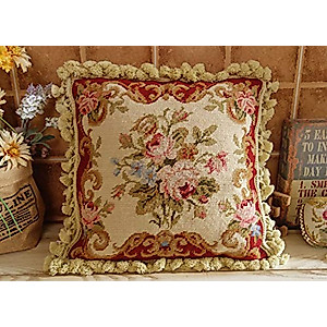16" Home D�cor Pillow French Country Chic Shabby Handmade Needlepoint Pillow Cover