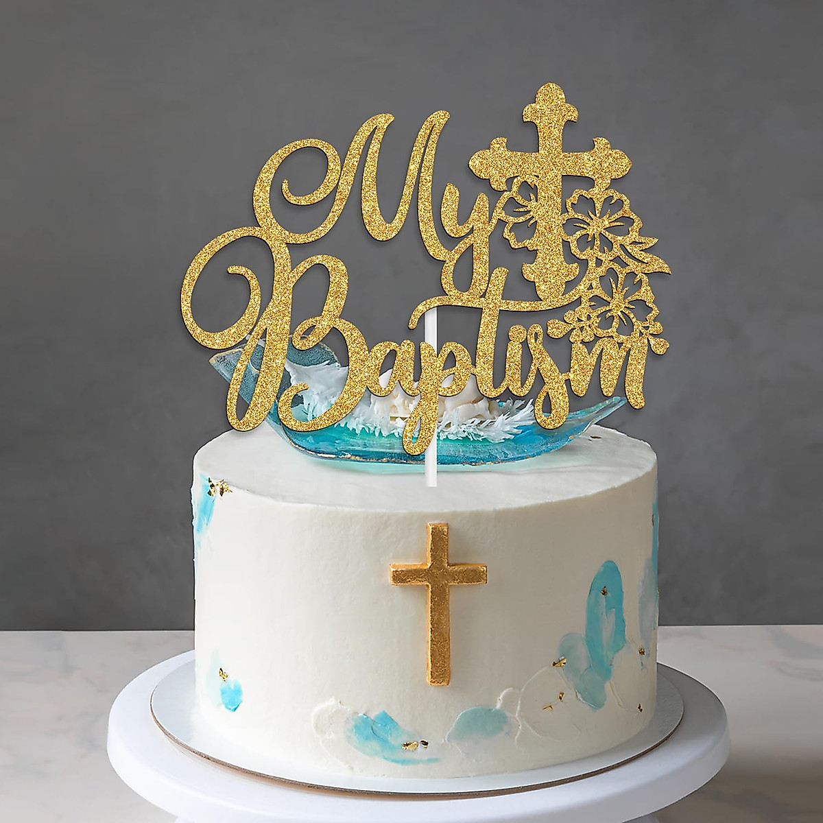 My Baptism Cake Topper, First Holy Communion,God Bless This Child, Bridal Shower/Wedding/Baptism/Christening Baby Shower Party Decorations, Gold Glitter