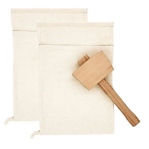 Ice Mallet with 2 Lewis Bag Kit,Manual Ice Crusher Wooden Hammer Canvas Crushing Bag Crushed Ice Bar Cocktails Bartender & Kitchen Tools Kit