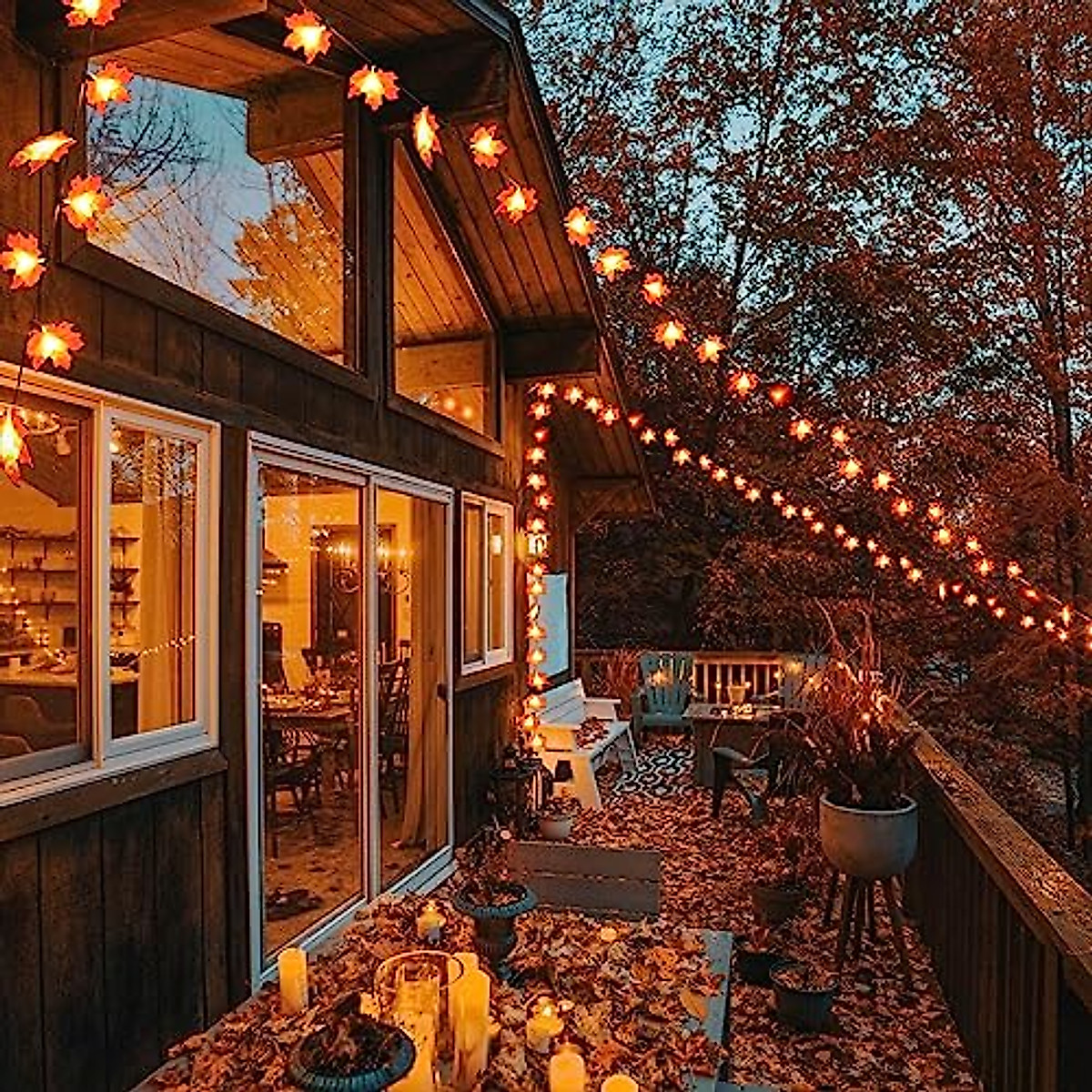 2 Pack Fall Decor Garland for Home, Total 20 Ft 60 LED Thanksgiving Maple Leaves Fall Lights Garland with Battery Operated Waterproof Autumn Harvest Halloween Christmas Decoration for Indoor Outdoor