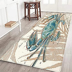 Crab Long Runner Rug for Hallway Nautical Ocean Animal Sea Underwater Submarine Blue Crab Fantastic Area Rug Non-Slip Floor Carpet Mat Washable Kitchen Rugs Indoor Doormat Entrance Door Mats
